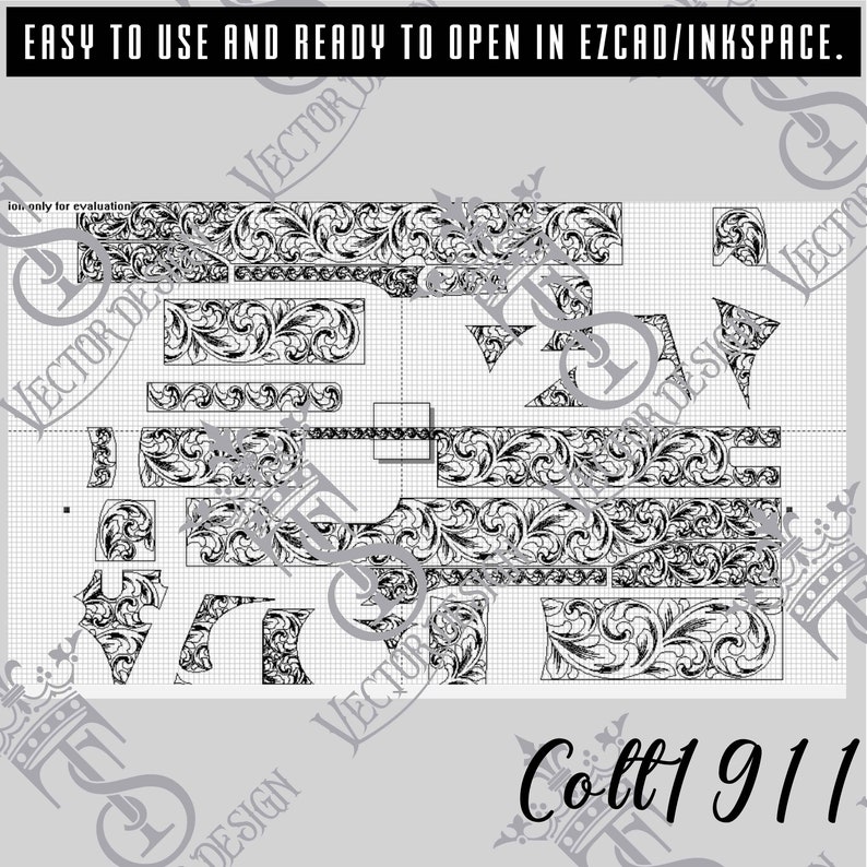 Colt 1911 Scroll Vector Design Engraving Files,pistol Engrave,vector ...