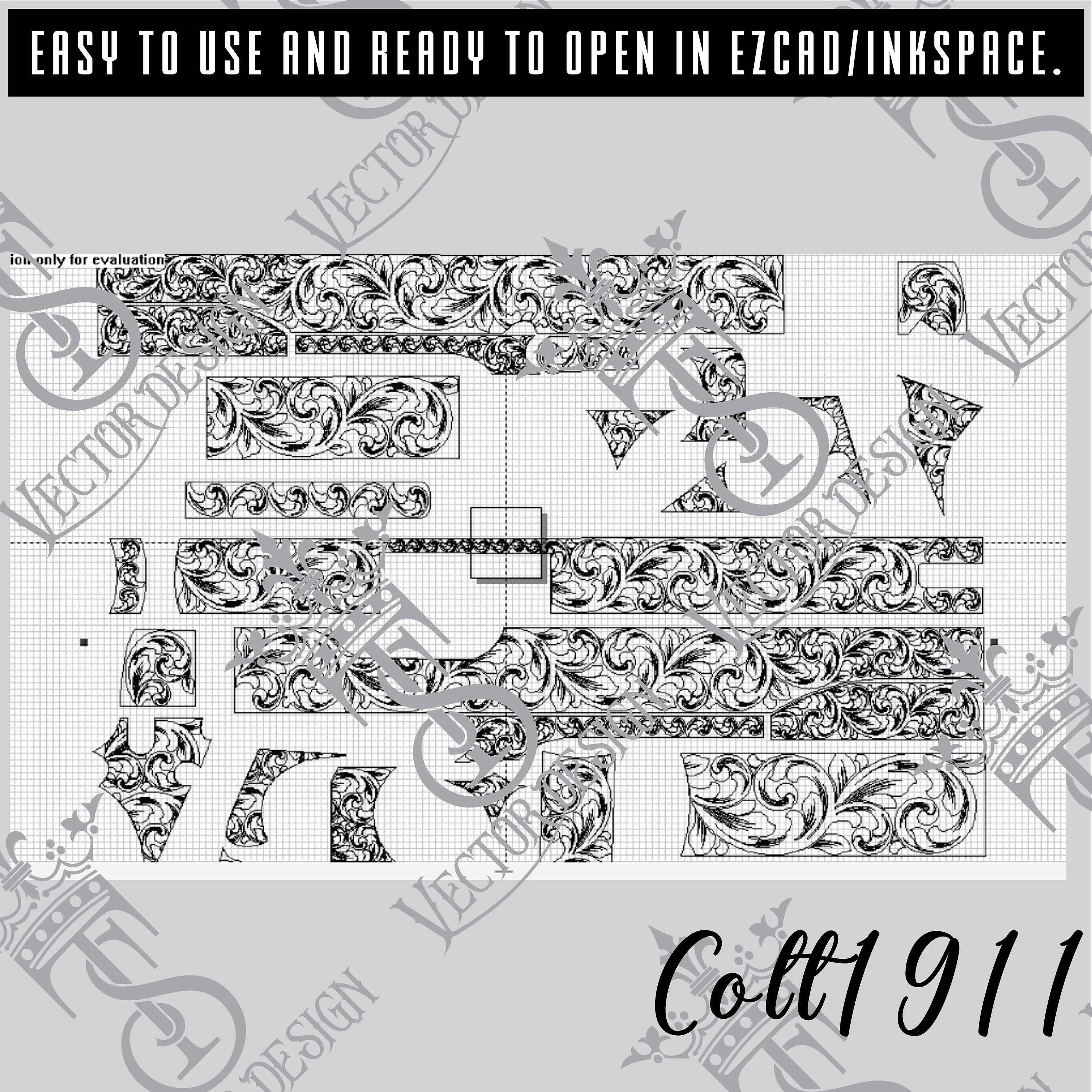Colt 1911 Scroll Vector Design Engraving Files,pistol Engrave,vector ...