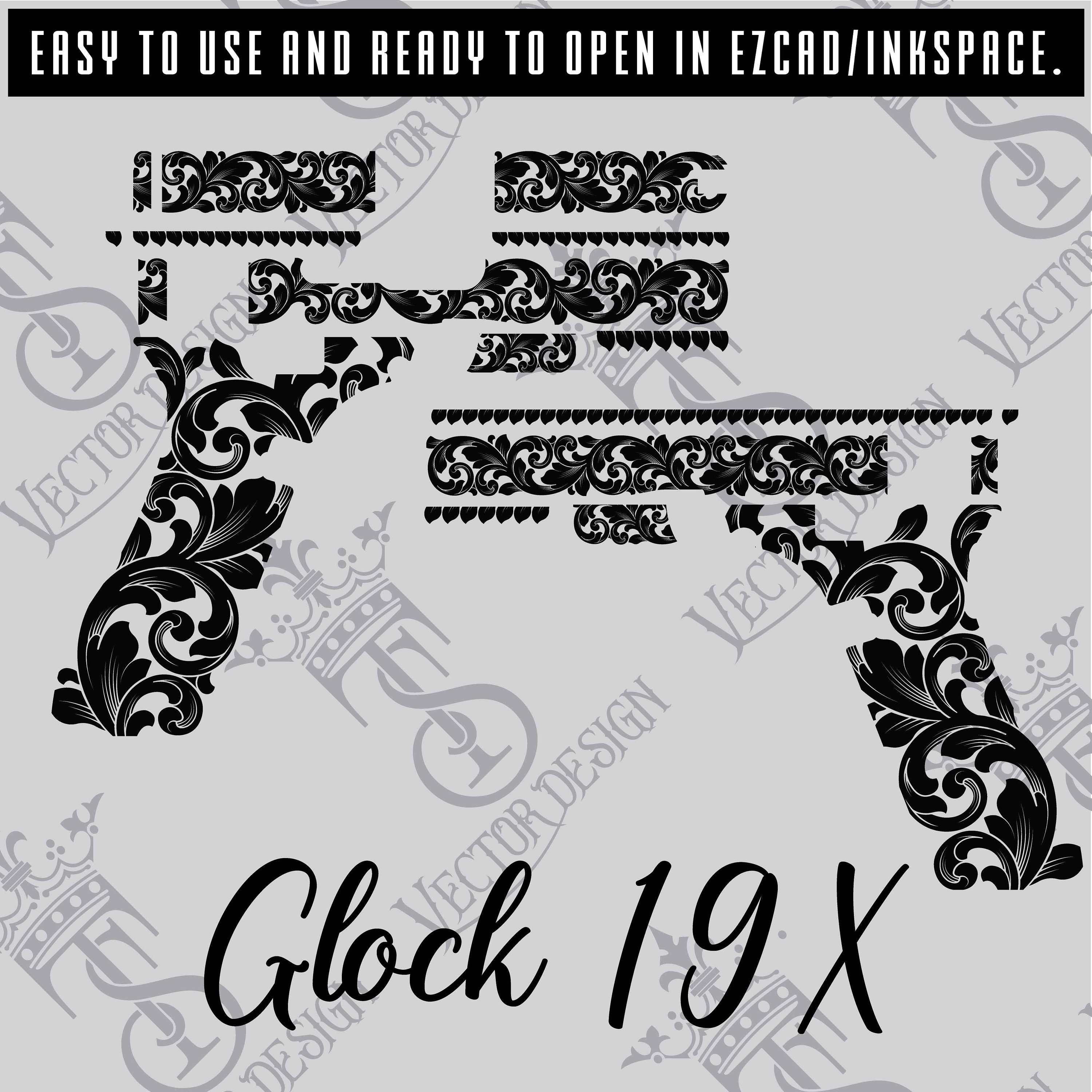 Glock 19x Scroll Vector Design Engraving Files,pistol Engrave,vector ...
