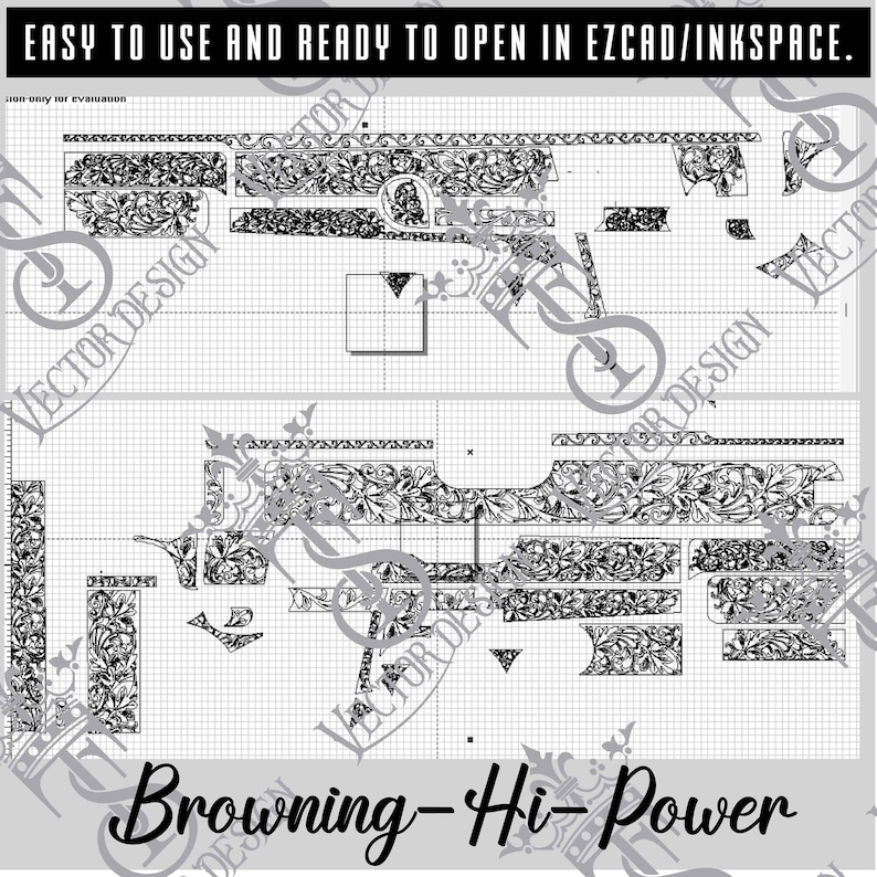 Browning Hi-power Scroll Vector Design: Laser Engraving Files (SVG/DXF ...