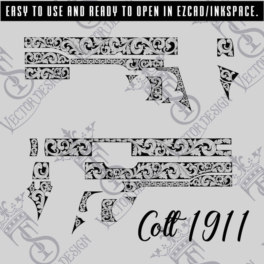 Colt 1911 Scroll Vector Design Engraving Files,pistol Engrave,vector ...