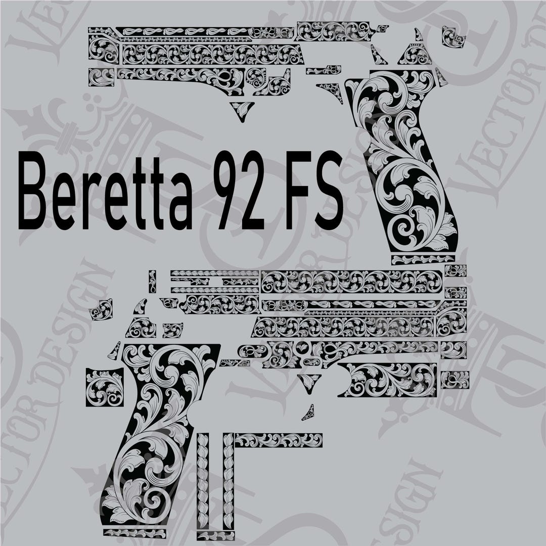 Beretta 92 FS Scroll Vector Design Design Engraving Files,pistol ...