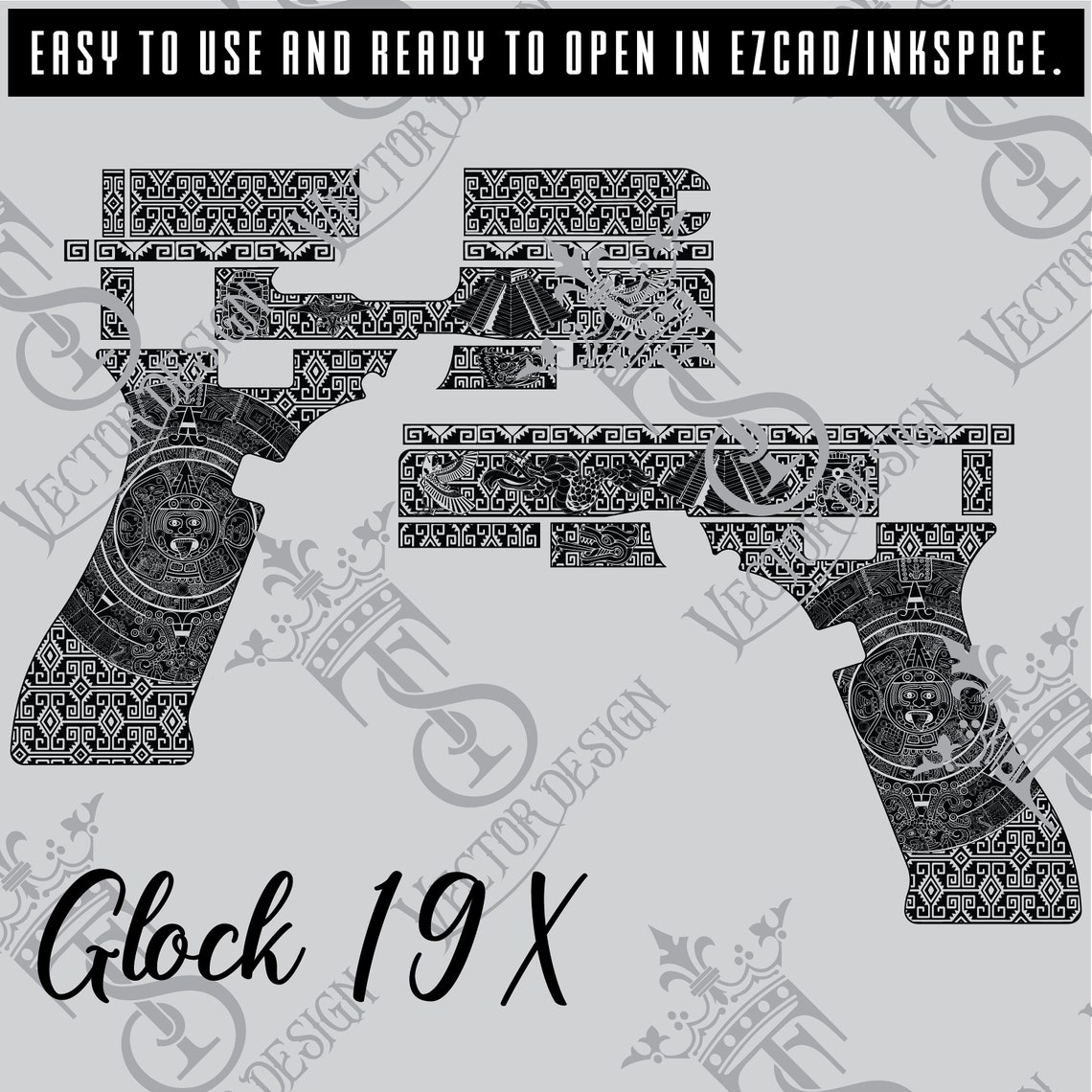 Glock 19x Aztec Design Engraving Files,pistol Engrave,vector ,laser ...