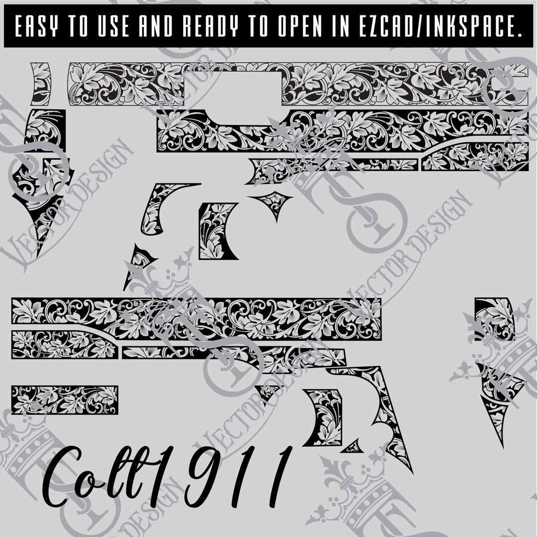 Colt 1911 Scroll Vector Design Engraving Files,pistol Engrave,vector ...