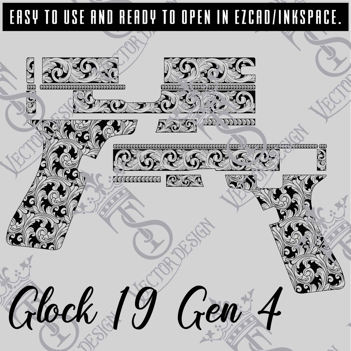 Glock 19 Gen 4 Scroll Vector Design Engraving Files,pistol Engrave ...