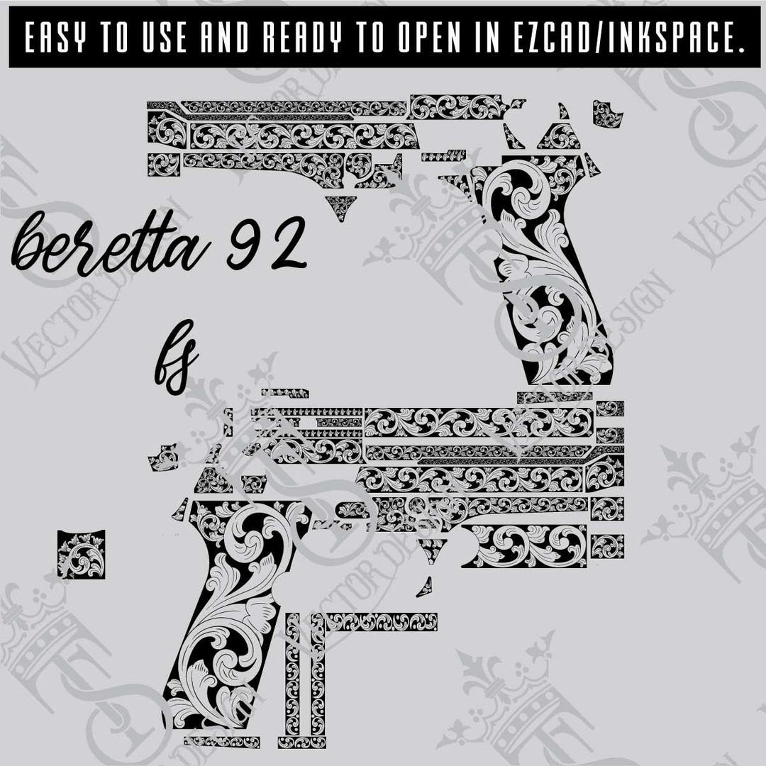 Beretta 92 FS Scroll Vector Design Design Engraving Files,pistol ...
