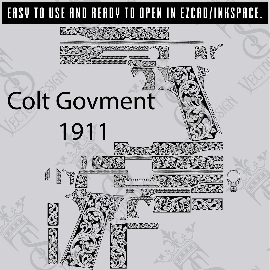 Colt Government 1911 Scroll Vector Design Engraving Files,pistol ...