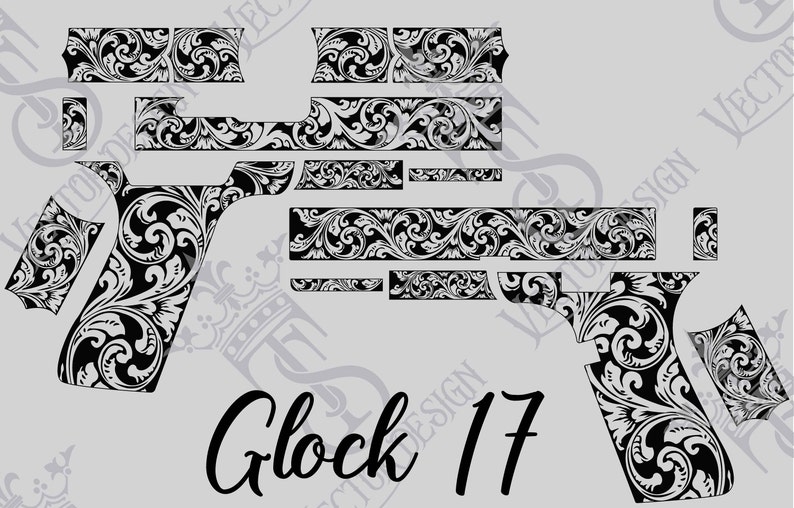 Glock 17 Scroll Vector Design Engraving Files,pistol Engrave,vector ...