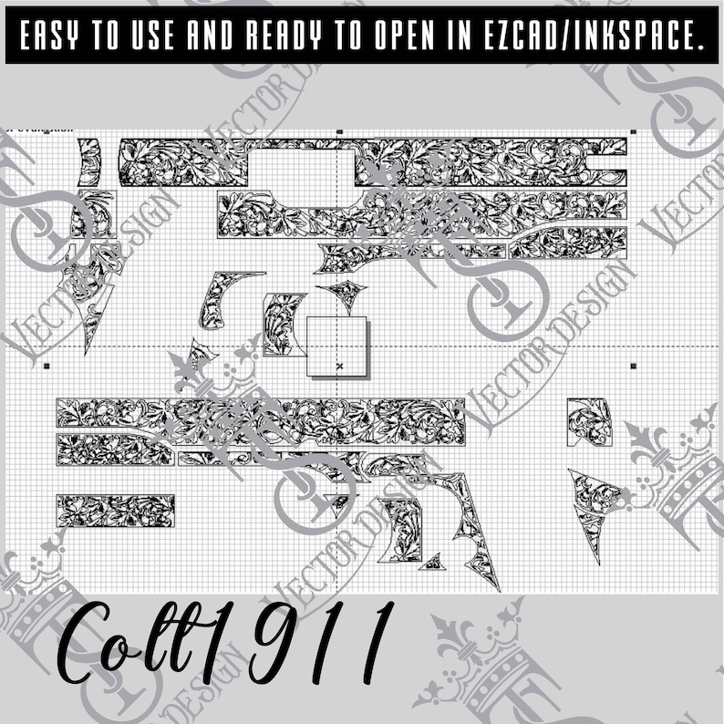 Colt 1911 Scroll Vector Design Engraving Files,pistol Engrave,vector ,laser Engraving Svg Dxf Ai ...