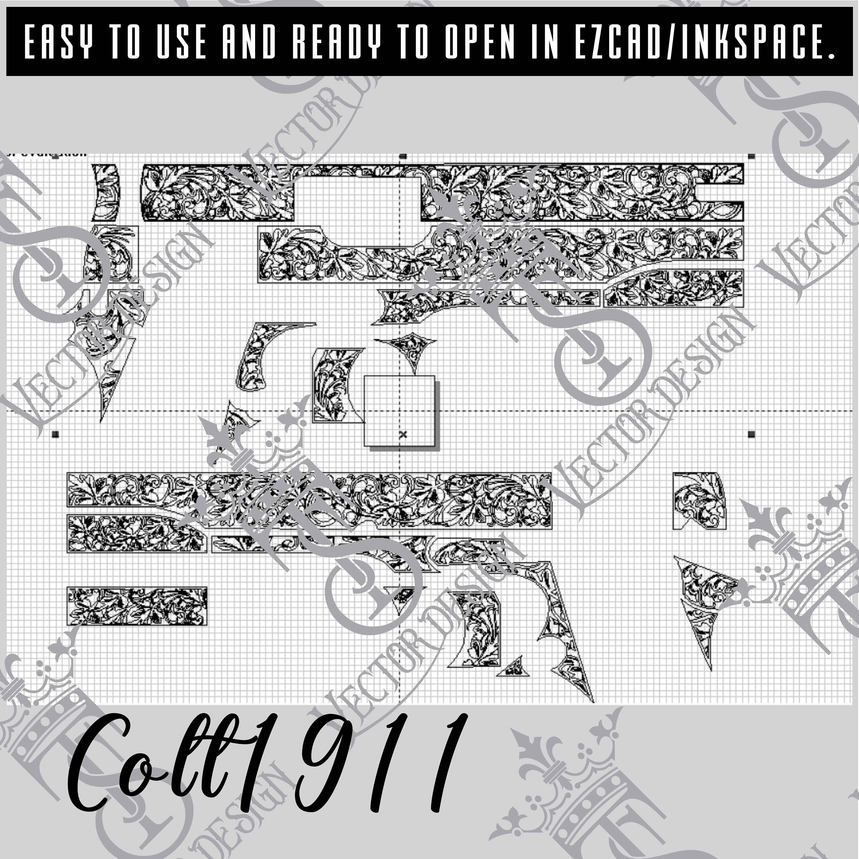 Colt 1911 Scroll Vector Design Engraving Files,pistol Engrave,vector ...