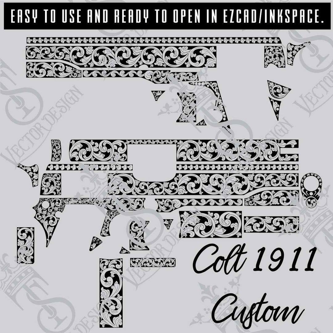 Colt 1911 Custom Scroll Vector Design: Laser Engraving Files (digital ...