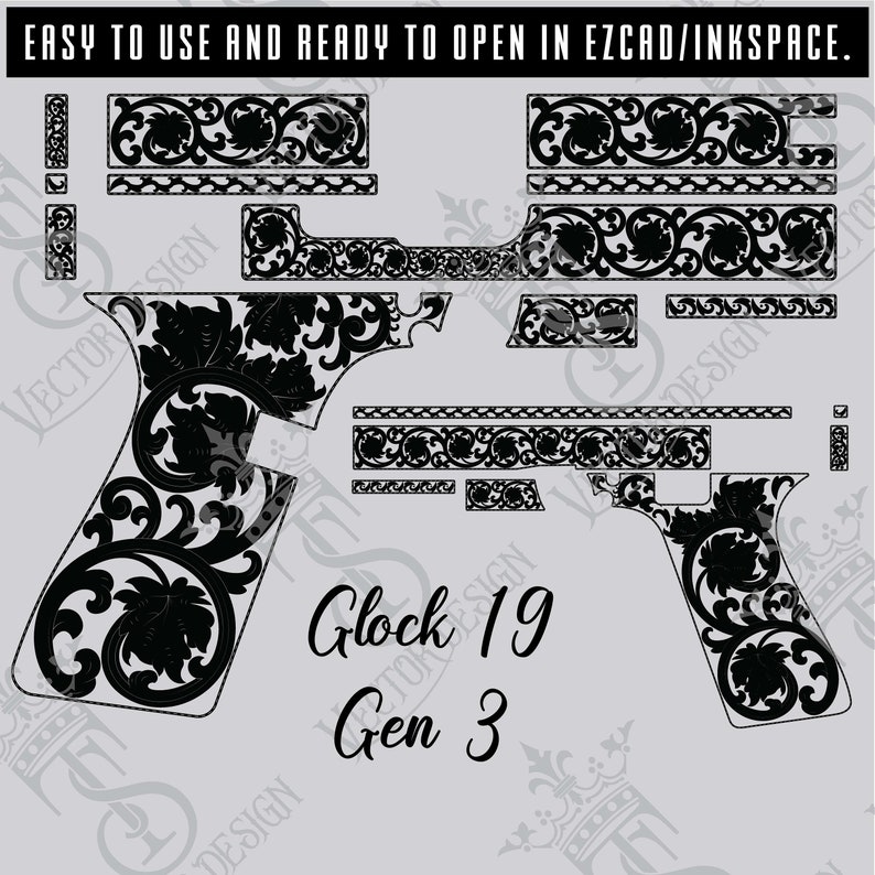 Glock 19 Gen 3 Scroll Vector Design Engraving Files,pistol Engrave ...