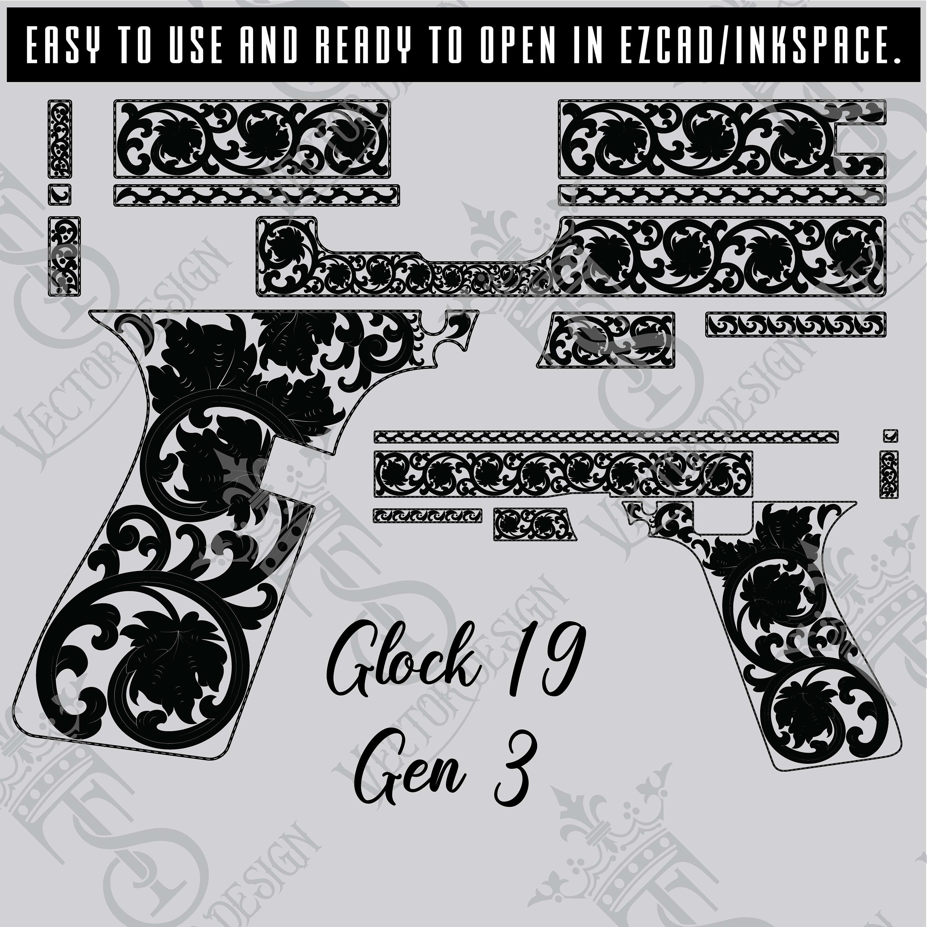 Glock 19 Gen 3 Scroll Vector Design Engraving Files,pistol Engrave,vector ,laser Engraving Svg ...