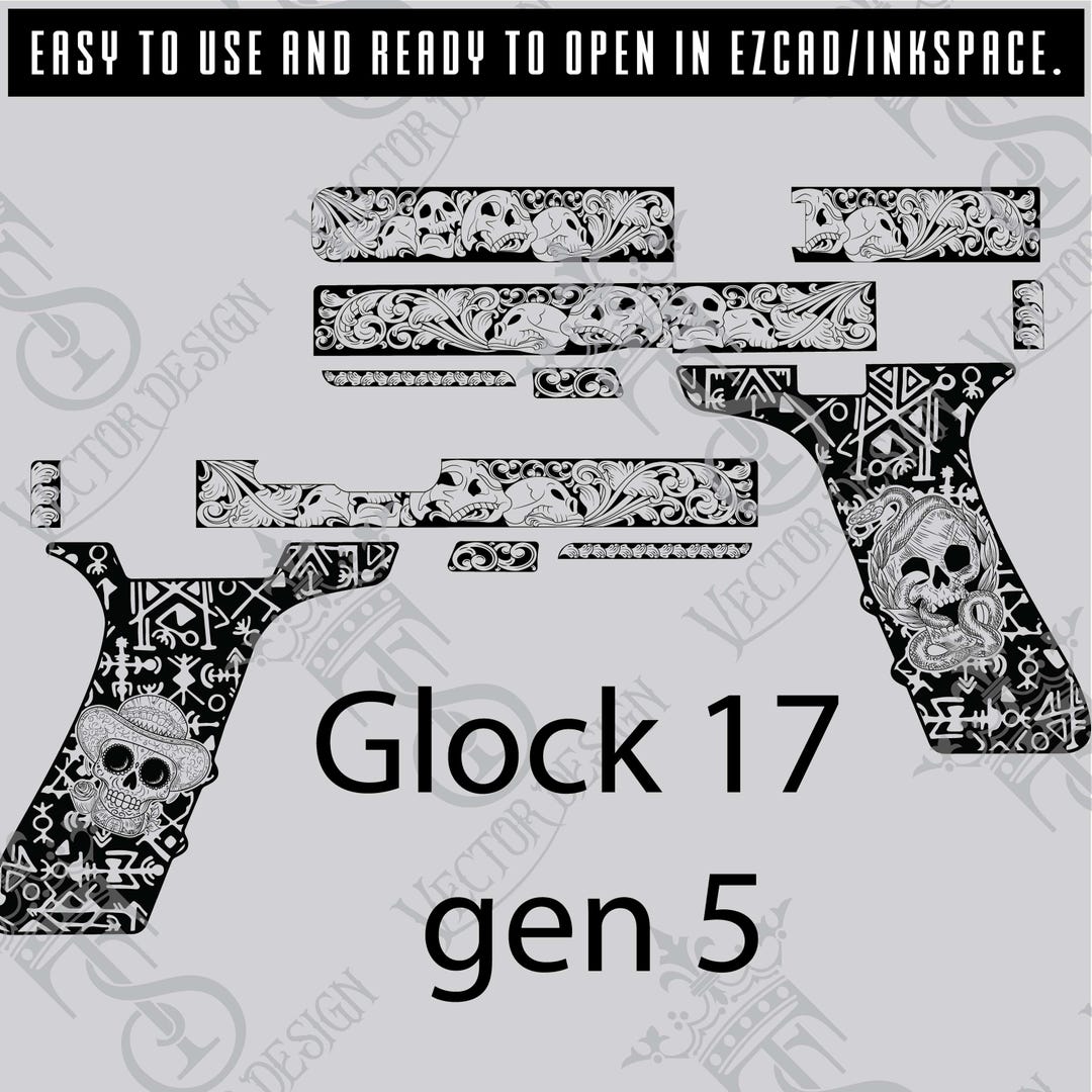 Glock 17 Gen 5 Scroll With Skull Vector Design Engraving Files,pistol ...