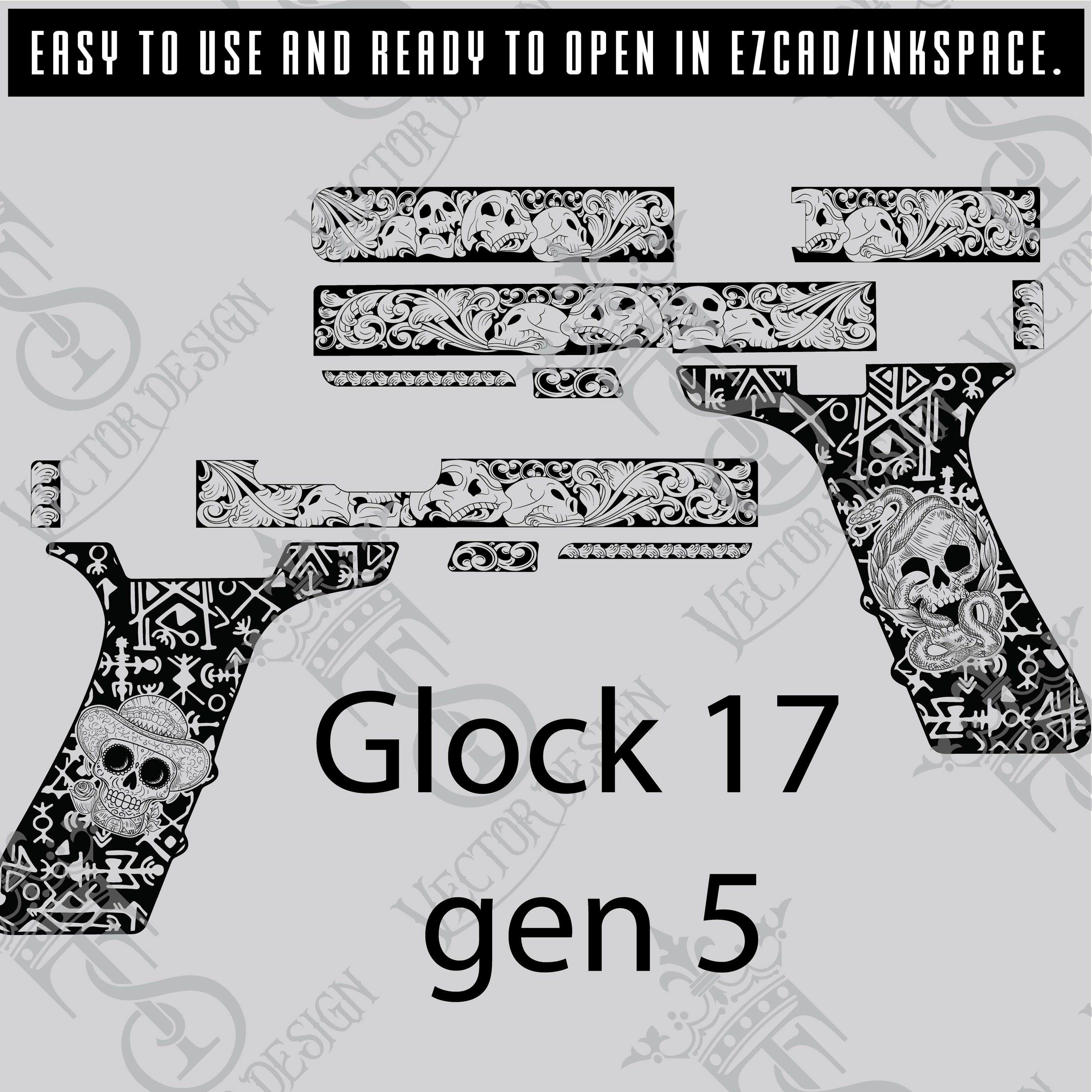Glock 17 Gen 5 Scroll With Skull Vector Design Engraving Files,pistol ...