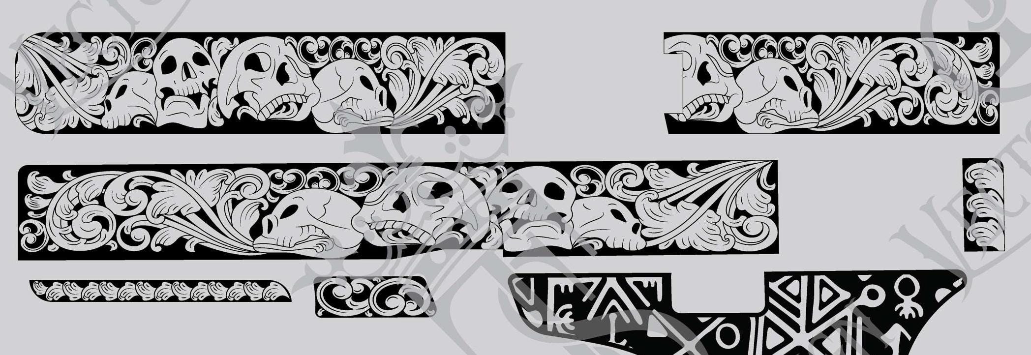 Glock 17 Gen 5 Scroll With Skull Vector Design Engraving Files,pistol ...