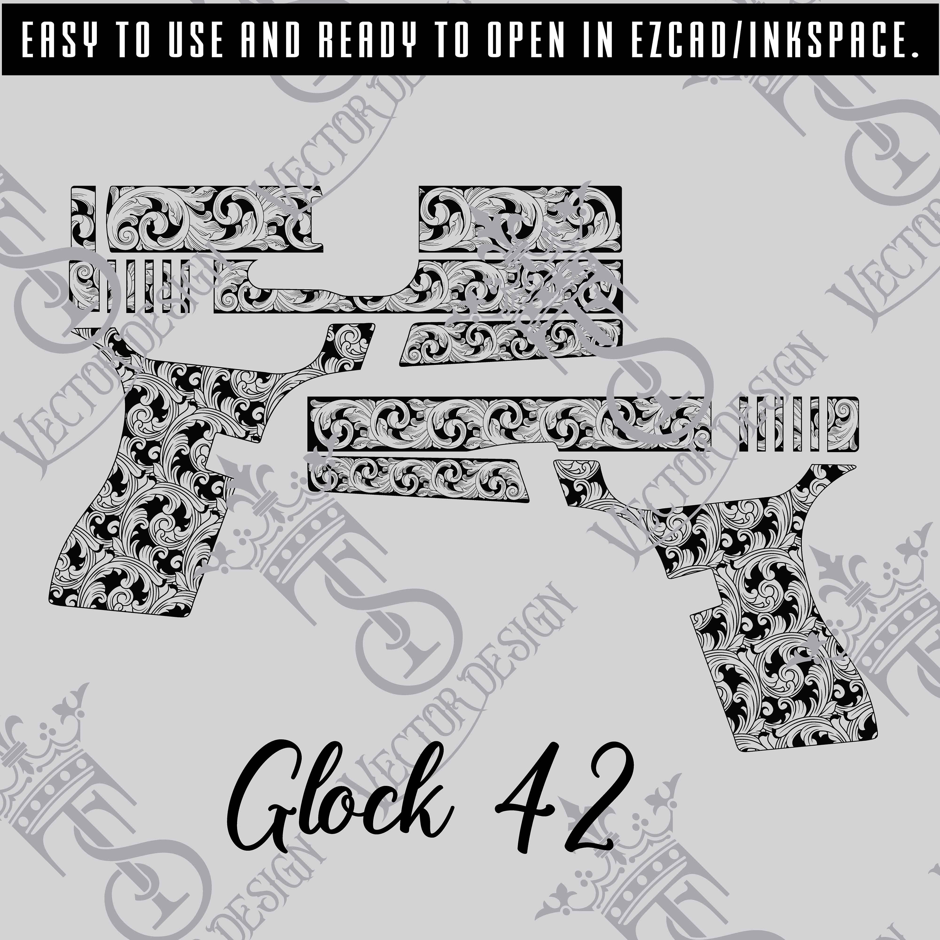 Glock 42 Scroll Vector Design Engraving Files,pistol Engrave,vector ...