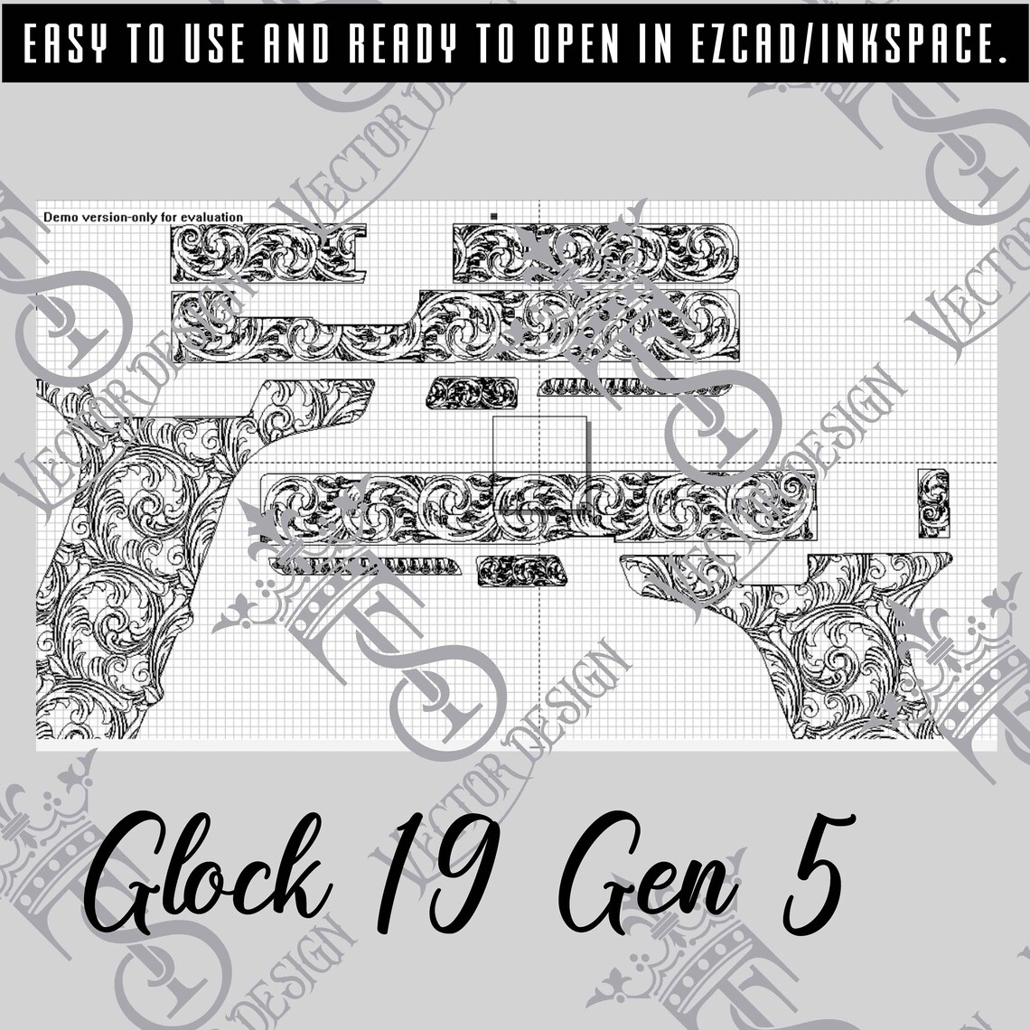 Glock 19 Gen 5 Scroll design Engraving Files,pistol Engrave,vector ...