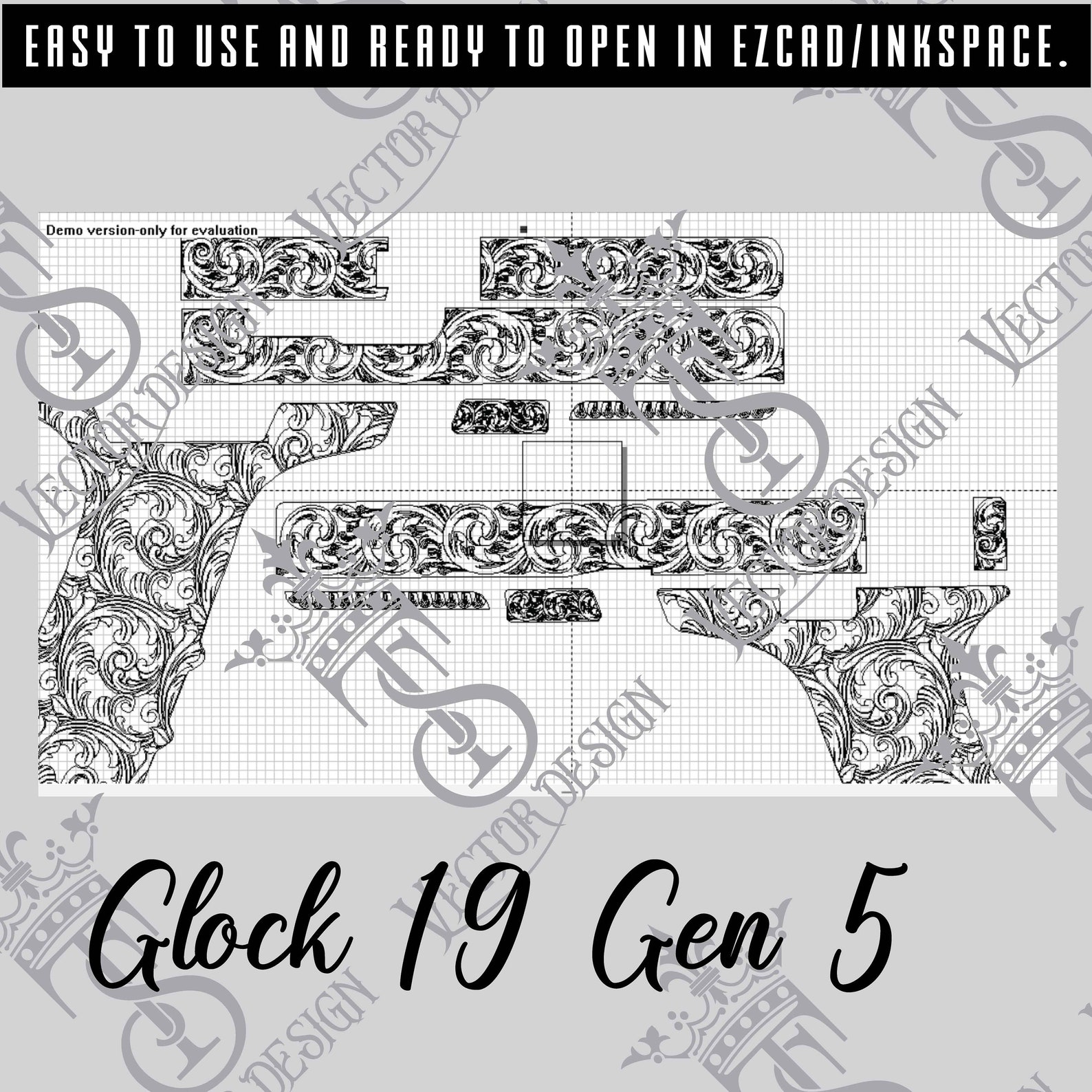 Glock 19 Gen 5 Scroll design Engraving Files,pistol Engrave,vector ...