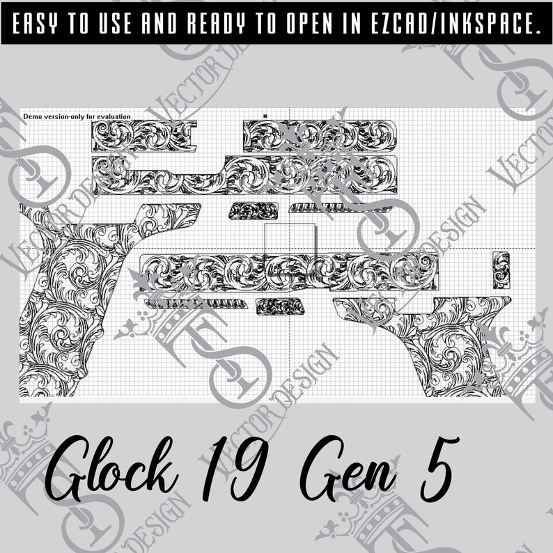 Glock 19 Gen 5 Scroll design Engraving Files,pistol Engrave,vector Scroll Desing,laser Engraving ...
