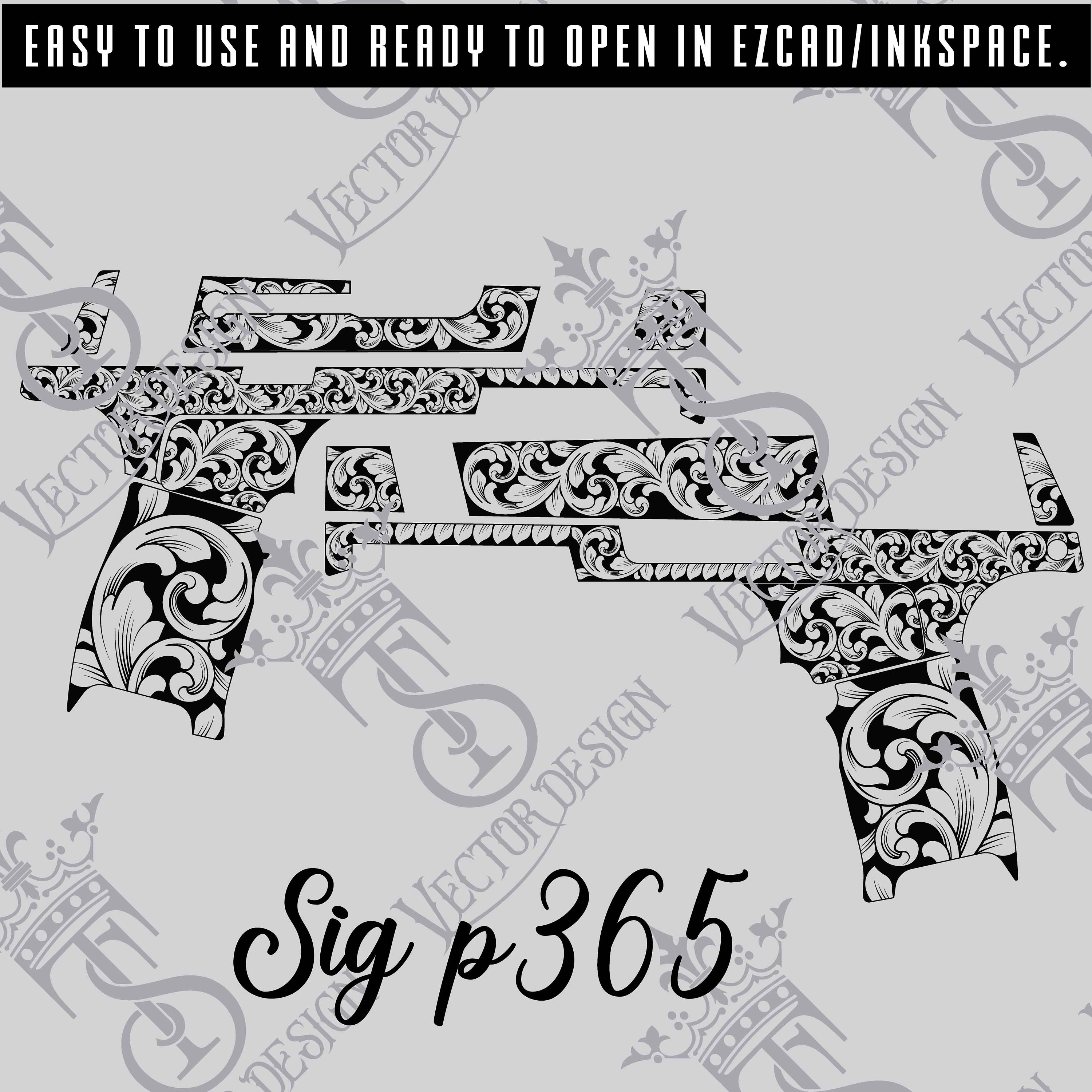 Sig Sauer P365 Scroll Vector Design Engraving Files,pistol Engrave,vector ,laser Engraving Svg ...