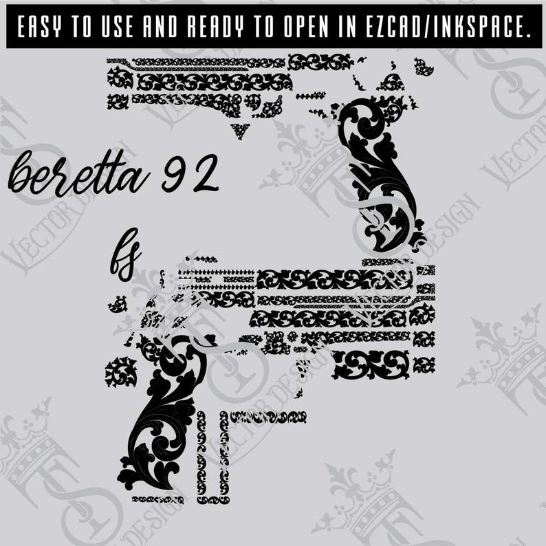 Beretta 92 FS Scroll Vector Design Design Engraving Files,pistol ...