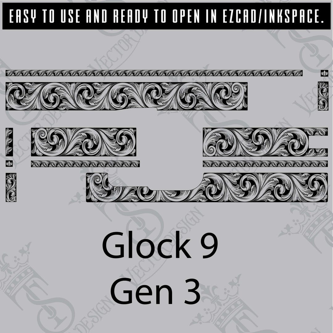 Glock 19 Gen 3 Scroll design Engraving Files,pistol Engrave,vector Scroll Desing,laser Engraving ...