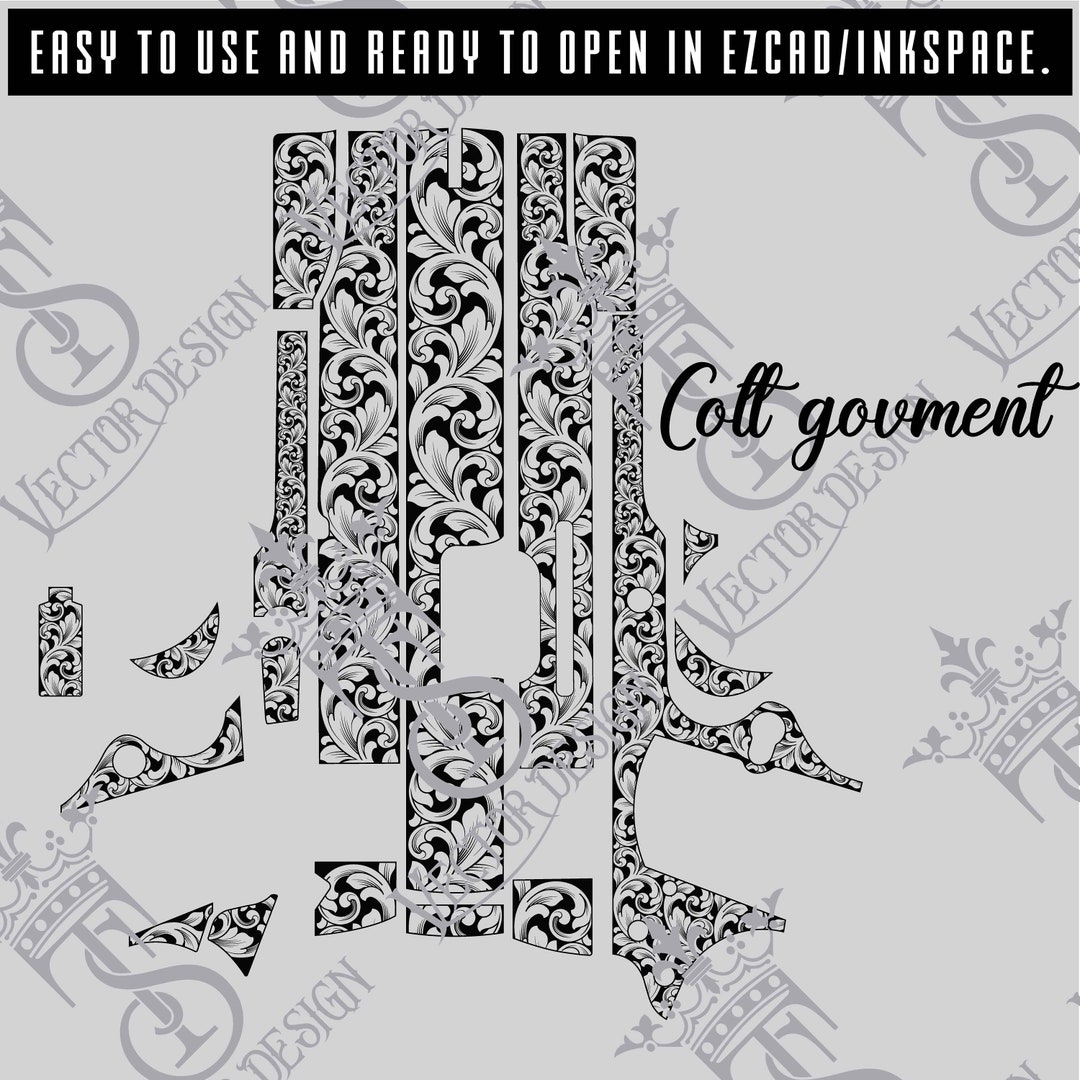 Colt Government 1911 Scroll Vector Design: Laser Engraving Files ...