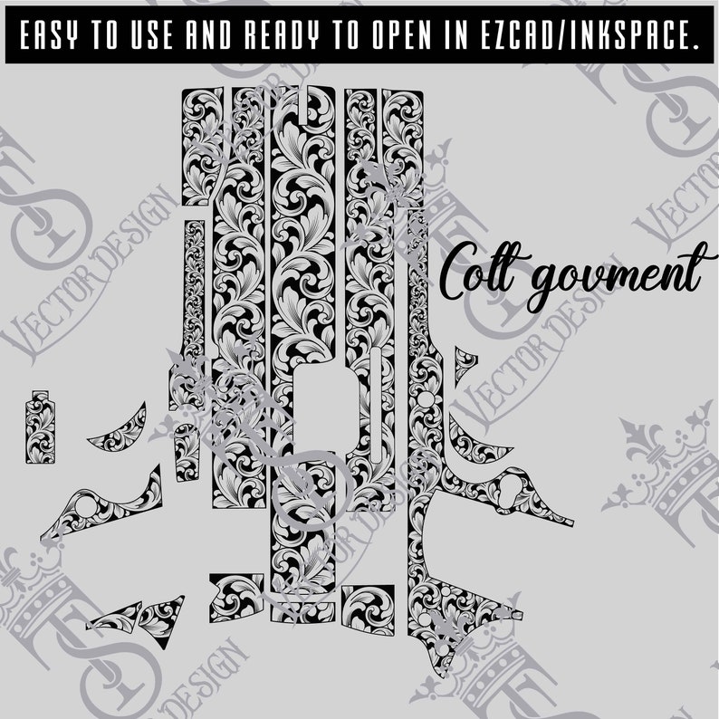 Colt Government 1911 Scroll Vector Design Engraving Files,pistol ...