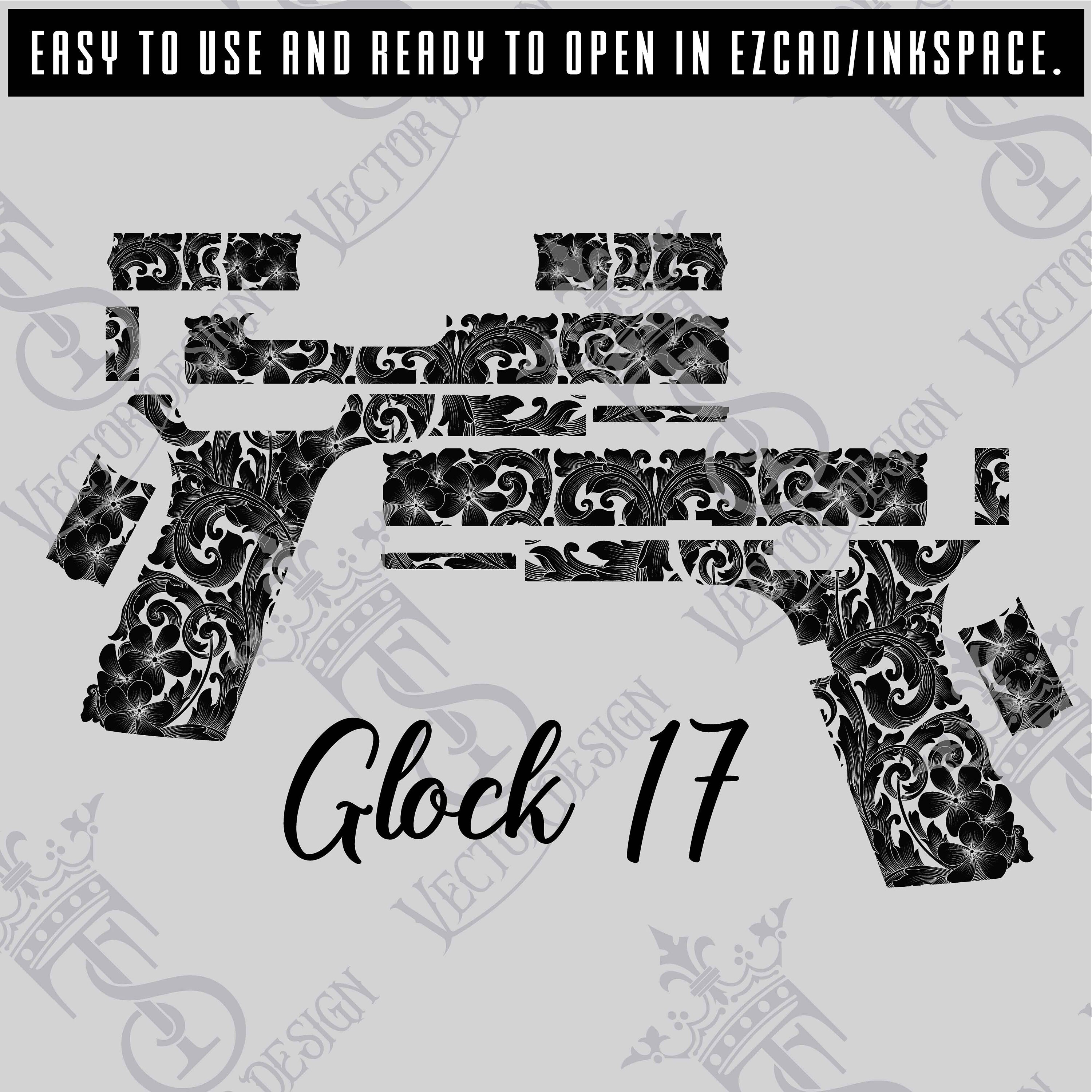 Glock 17 Scroll Vector Design Engraving Files,pistol Engrave,vector ...
