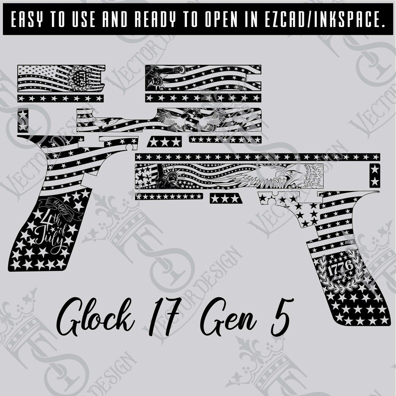 Glock 17 Gen 5 American Theme Vector Design Engraving Files,pistol ...