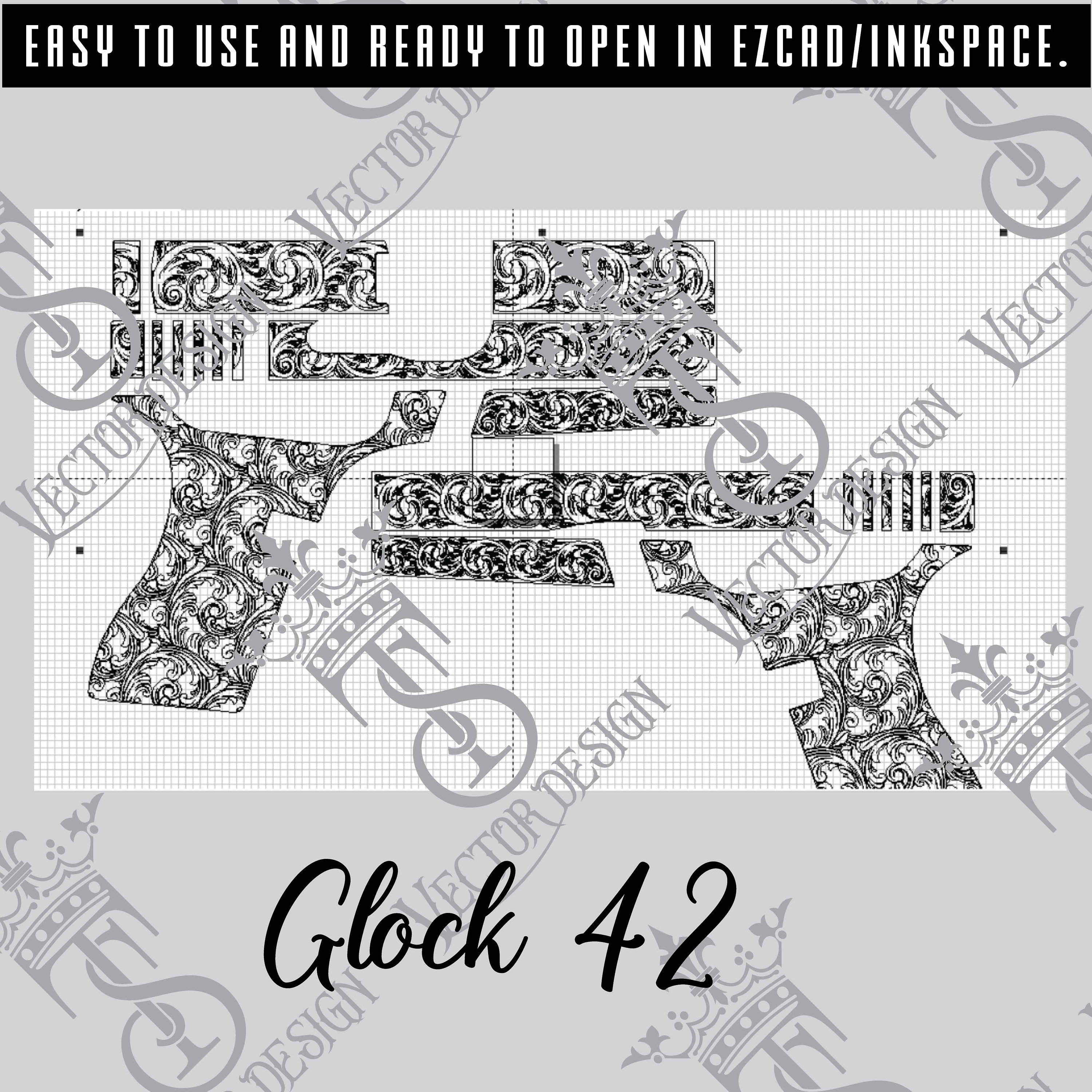 Glock 42 Scroll Vector Design Engraving Files,pistol Engrave,vector ,laser Engraving Svg Dxf Ai ...