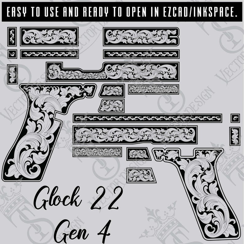 Glock 22 Gen 4 Scroll Vector Design Engraving Files,pistol Engrave,vector ,laser Engravi G Svg ...