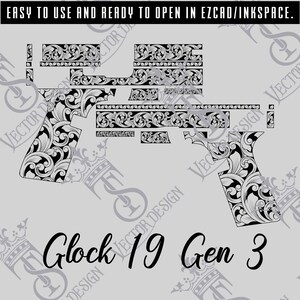 Glock 19 Gen 3 Scroll Vector Design, Laser Engraving Files (digital ...