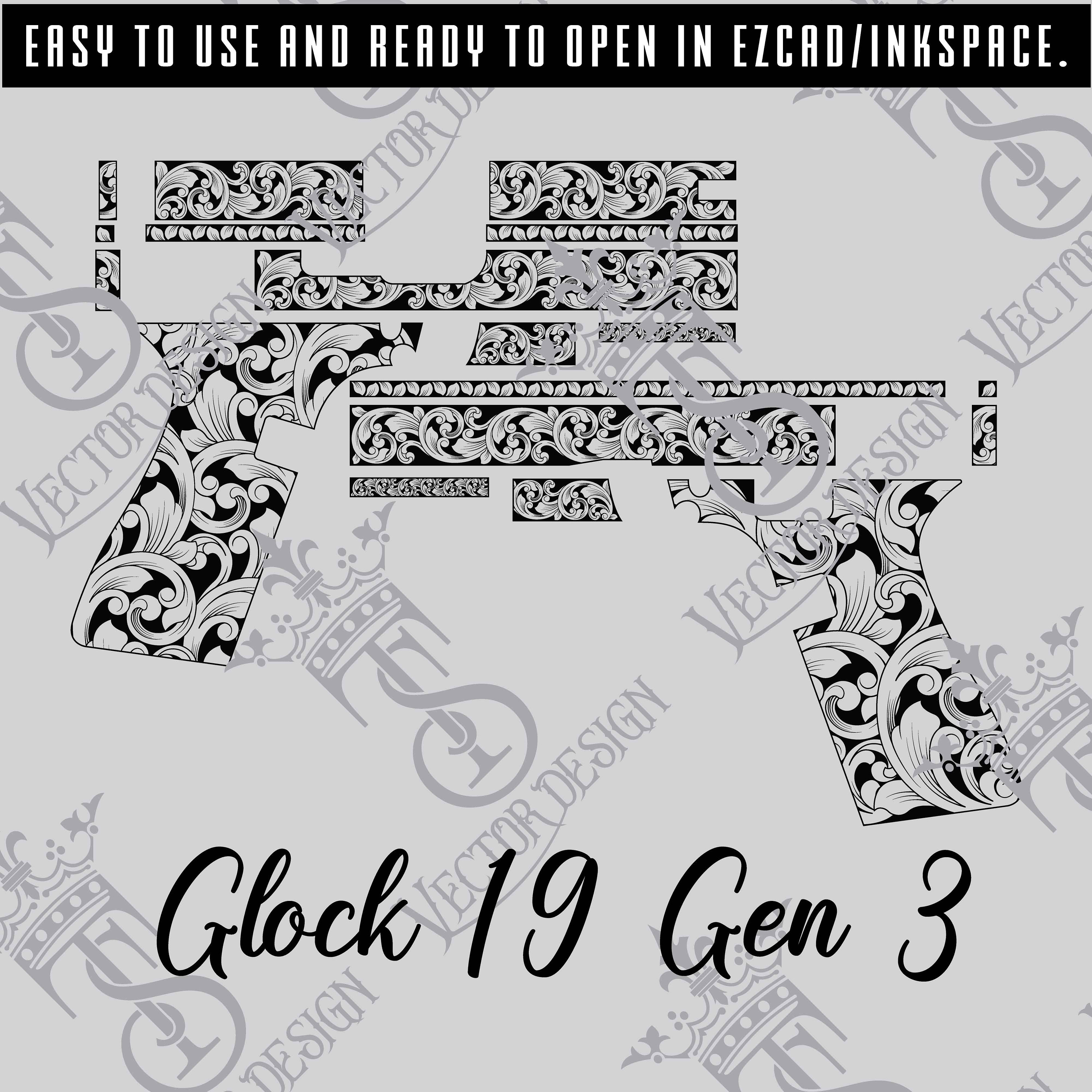Glock 19 Gen 3 Scroll Vector Design Engraving Files,pistol Engrave ...