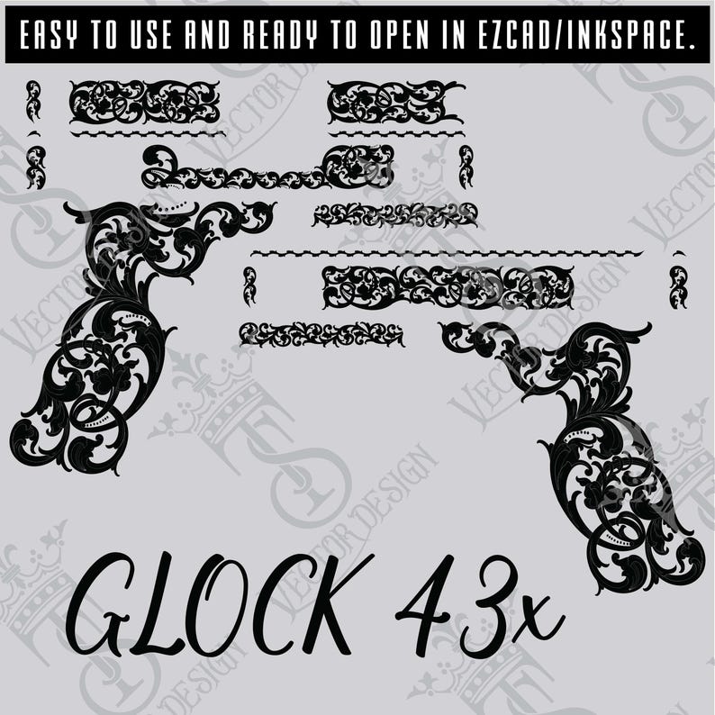 Glock 43X Scroll Vector Design Engraving Files,pistol Engrave,vector ...