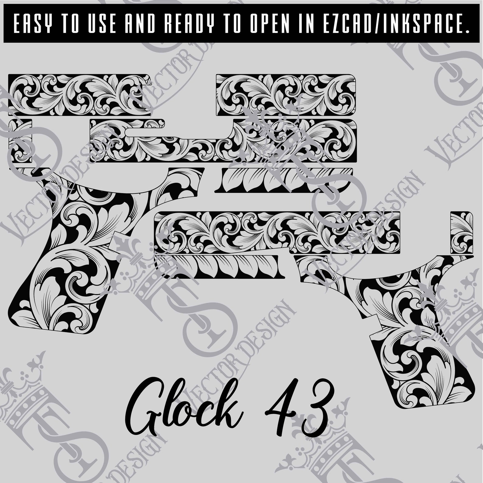 Glock 43 Scroll Vector Design Engraving Files,pistol Engrave,vector ...