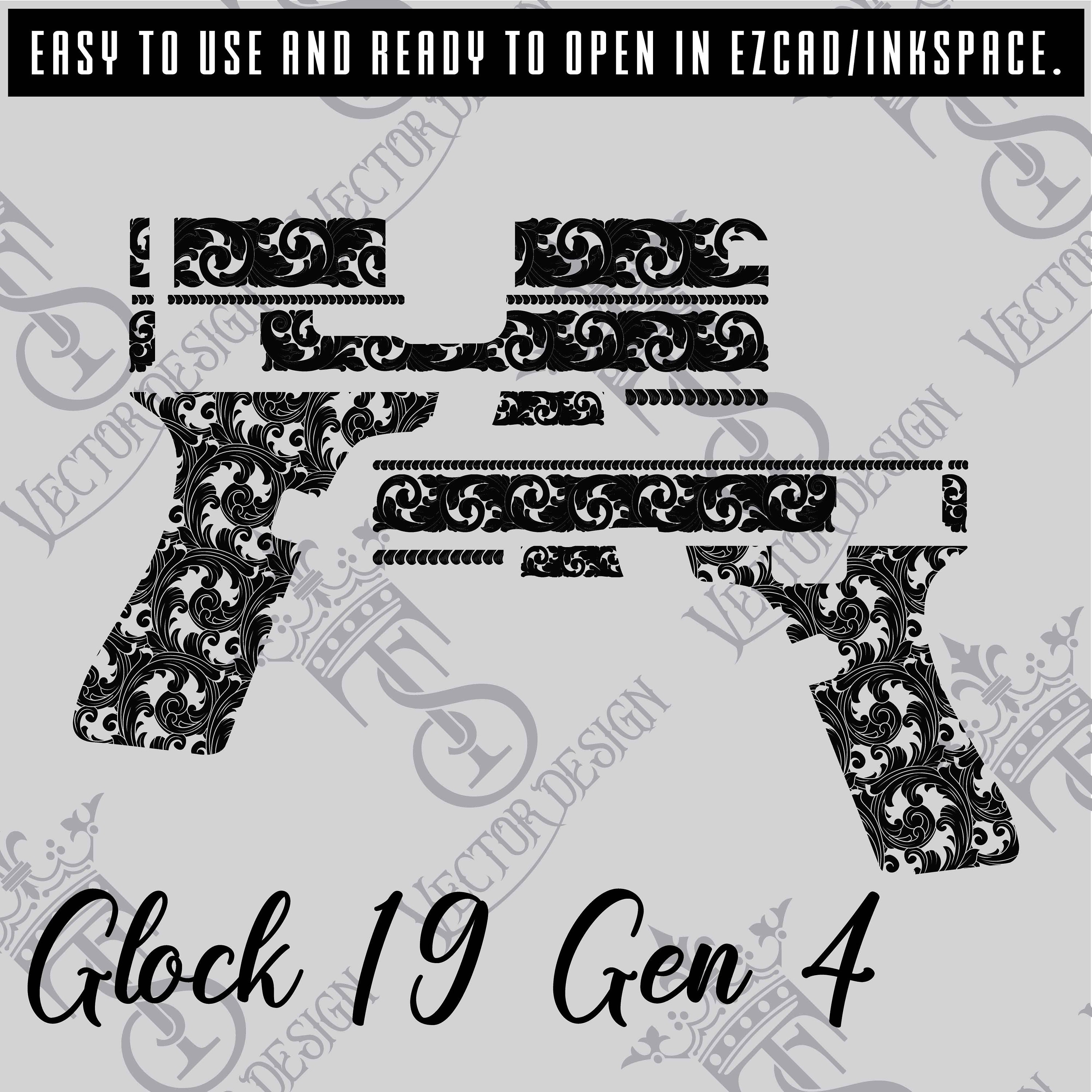 Glock 19 Gen 4 Scroll Vector Design Engraving Files,pistol Engrave ...