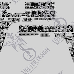 Glock 17 Gen 5 Scroll With Skull Vector Design Engraving Files,pistol ...