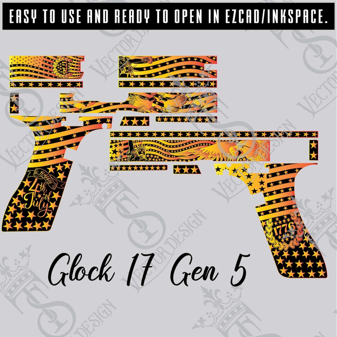 Glock 17 Gen 5 American Theme Vector Design Engraving Files,pistol ...