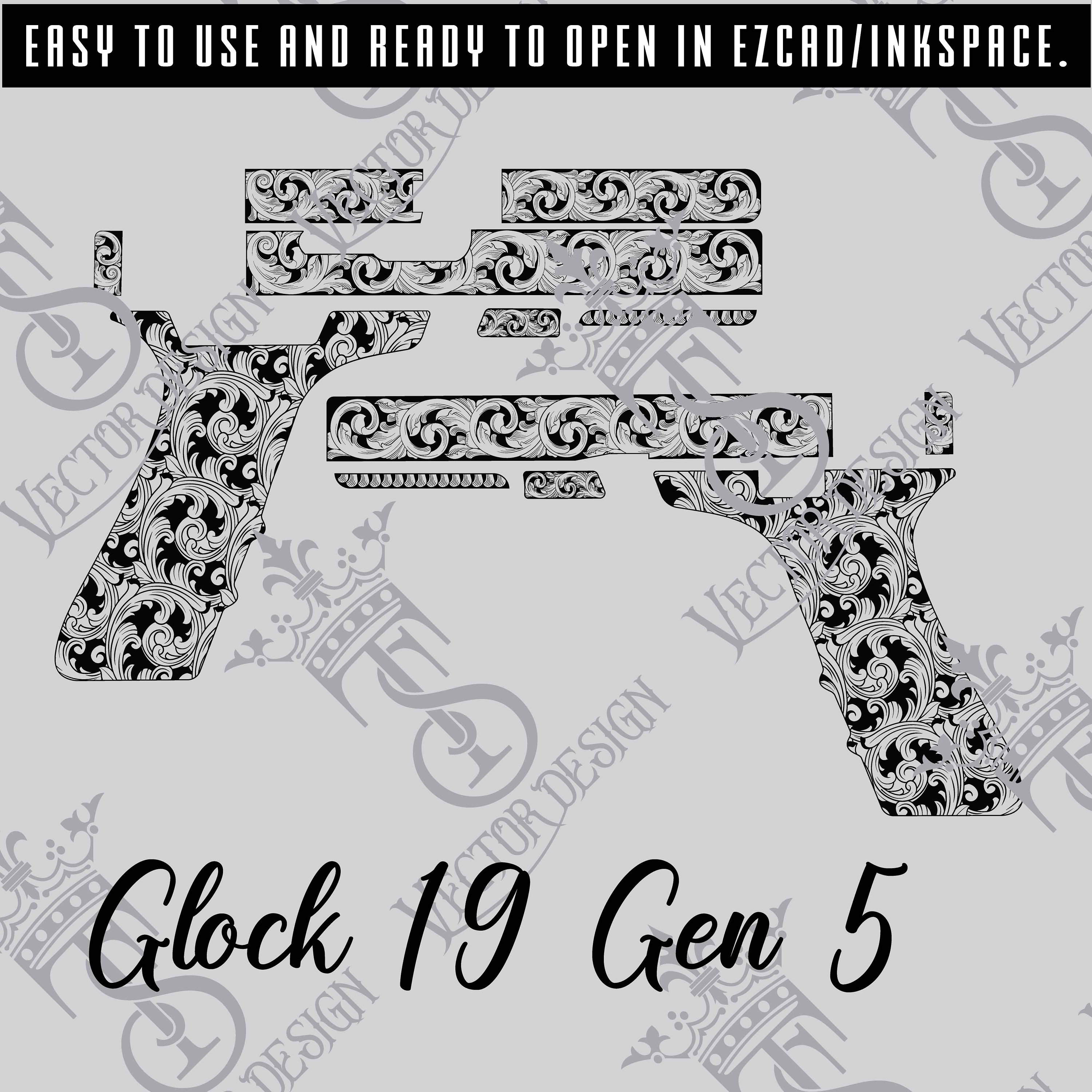 Glock 19 Gen 5 Scroll design Engraving Files,pistol Engrave,vector ...