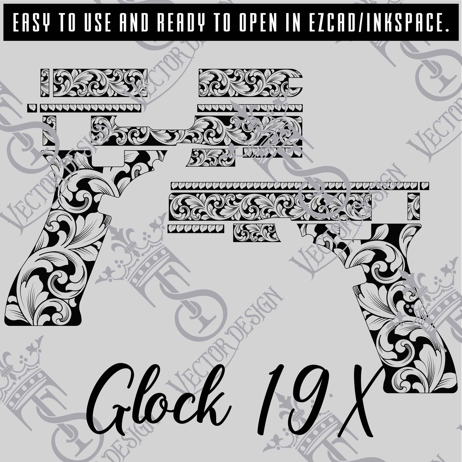 Glock 19x Scroll Vector Design Engraving Files,pistol Engrave,vector ...