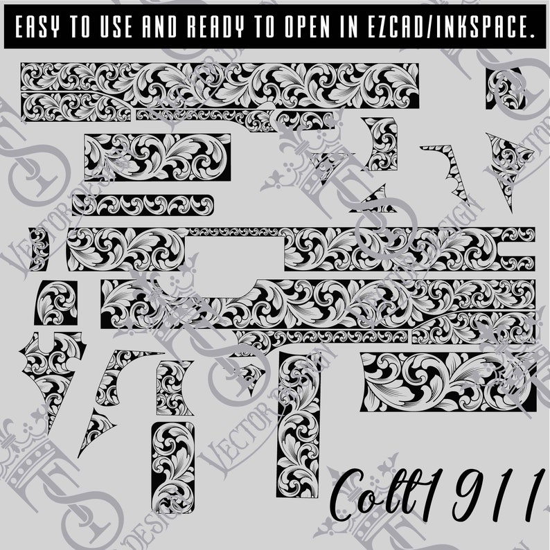 Colt 1911 Scroll Vector Design Engraving Files,pistol Engrave,vector ...