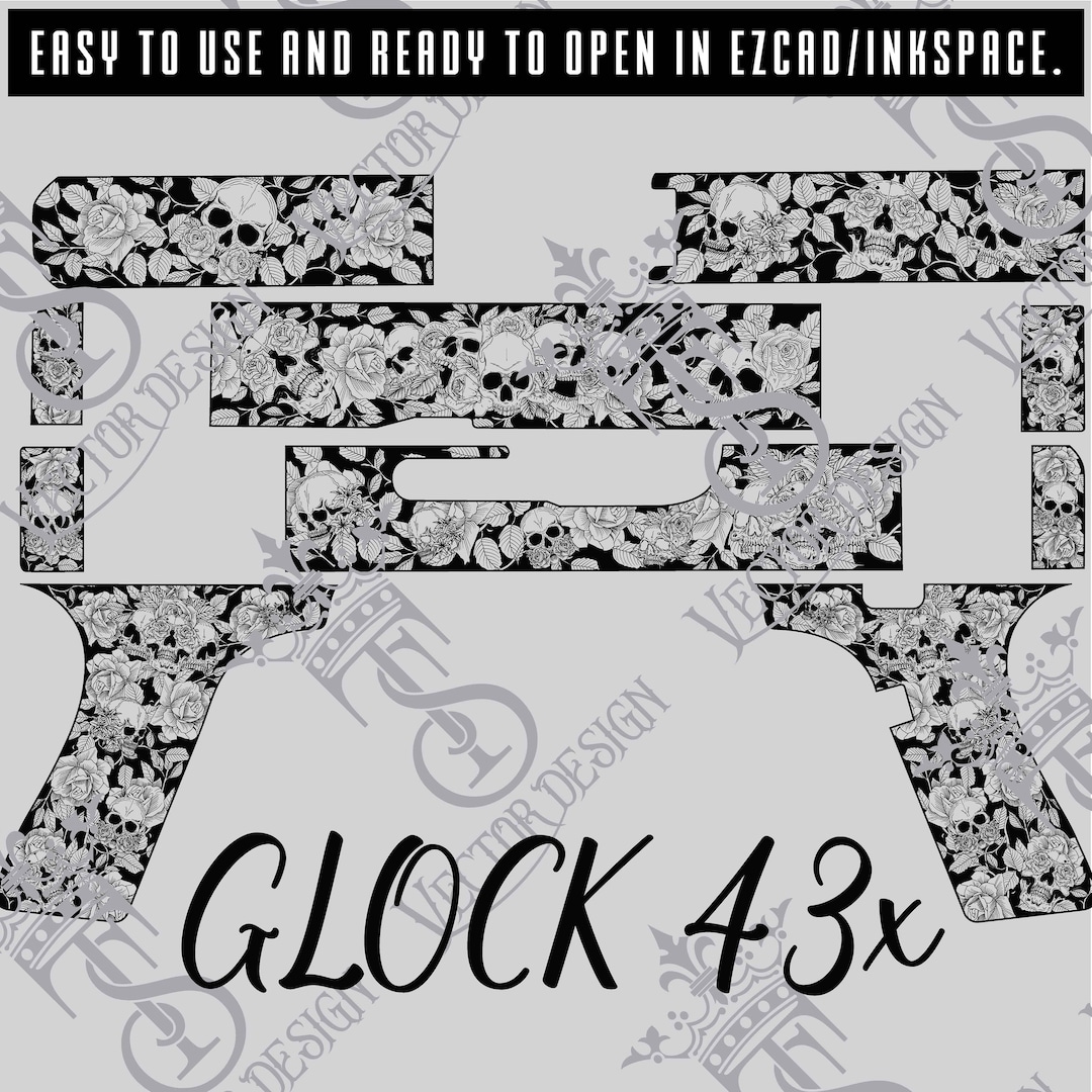 Glock 43X Scroll With Skull Vector Design Engraving Files,pistol ...