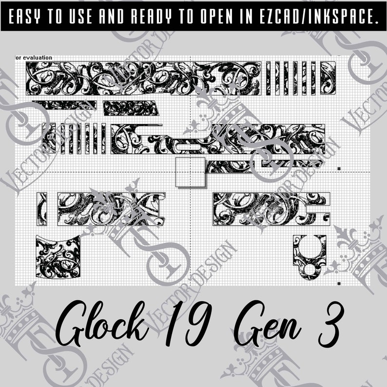 Glock 19 Gen 3 Scroll Vector Design Engraving Files,pistol Engrave ...