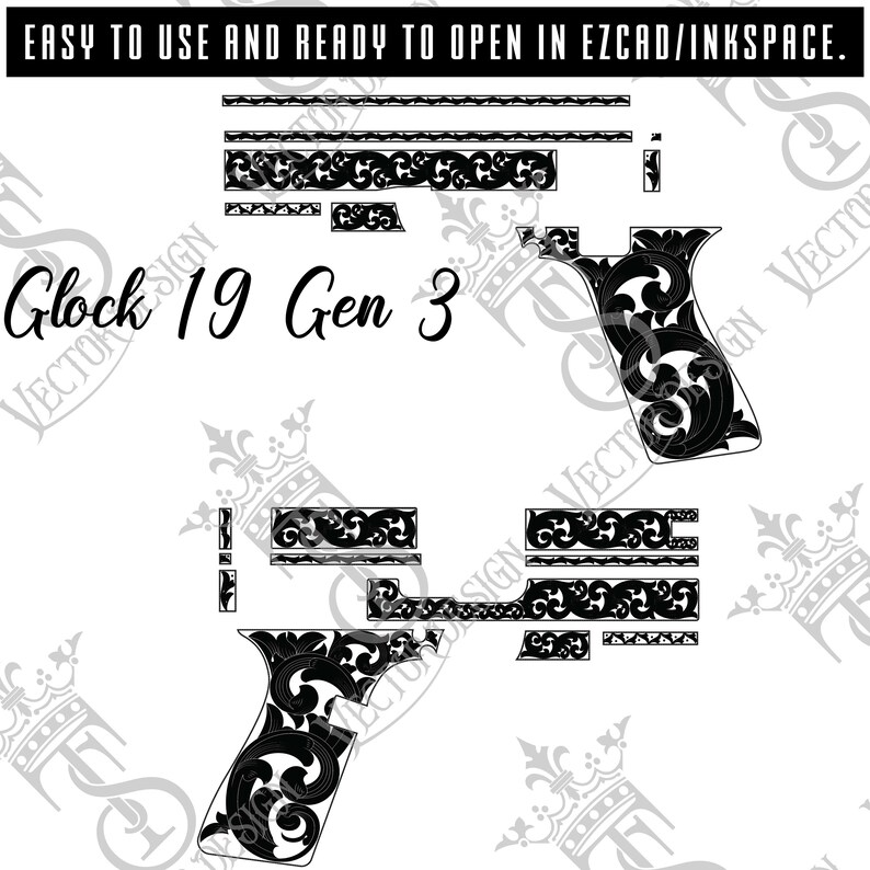 Glock 19 Gen 3 Scroll Vector Design Engraving Files,pistol Engrave,vector ,laser Engraving Svg ...