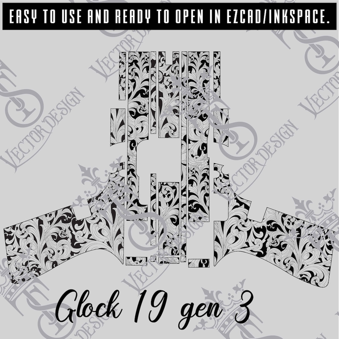 Glock 19 Gen 3 Scroll Vector Design Design Engraving Files,pistol ...