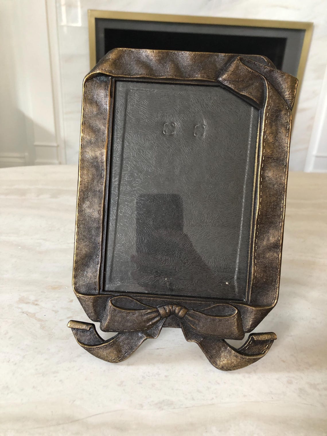Vintage Brass or Cast Metal Bow Picture Frame Little Girl's Room ...