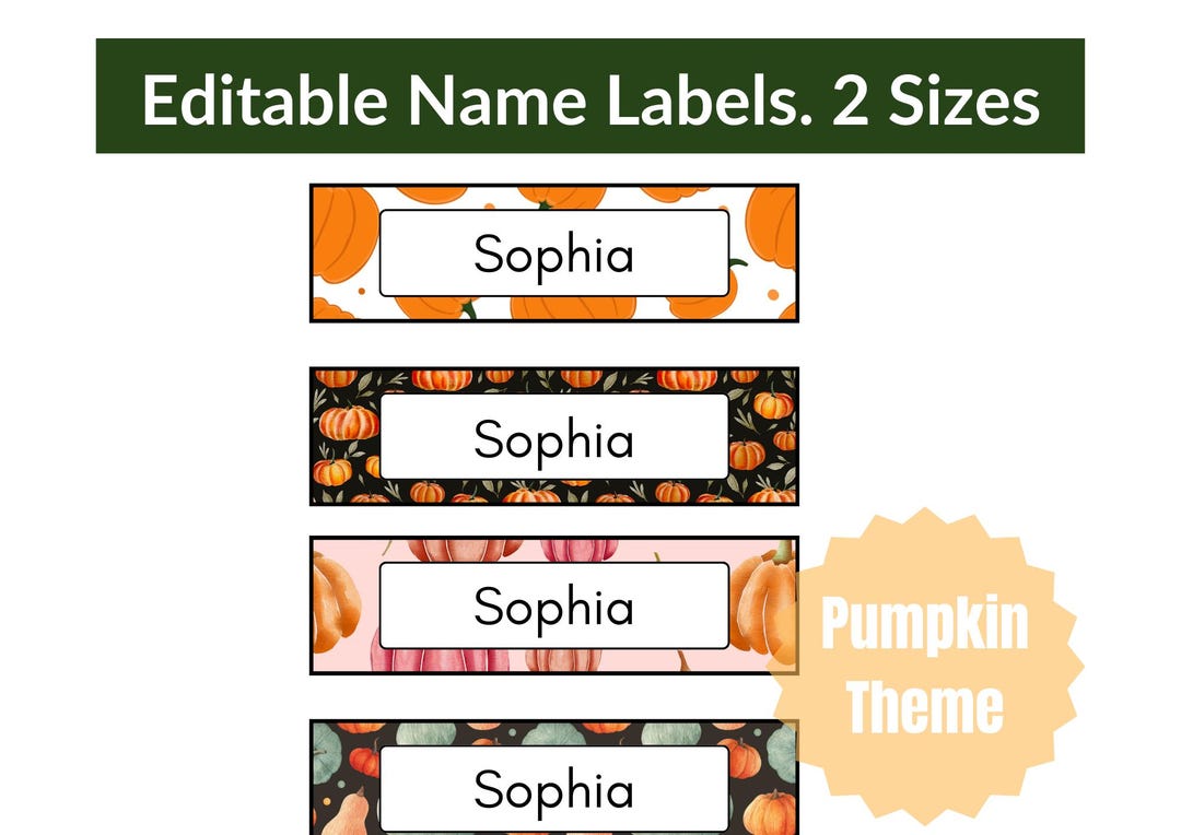 EDITABLE Name Label for School, Printable Classroom Name Tags, Pumpkin ...