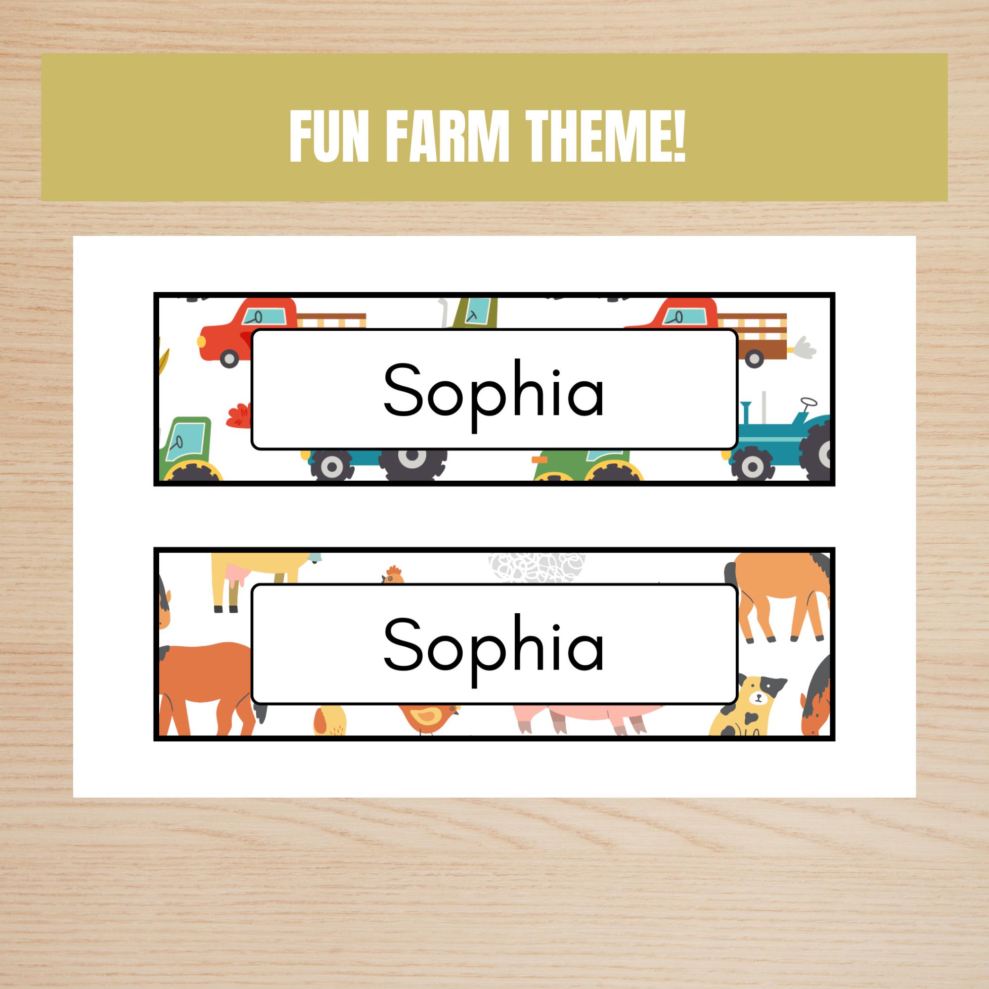 EDITABLE Name Label for School, Printable Classroom Name Tags, Farm ...